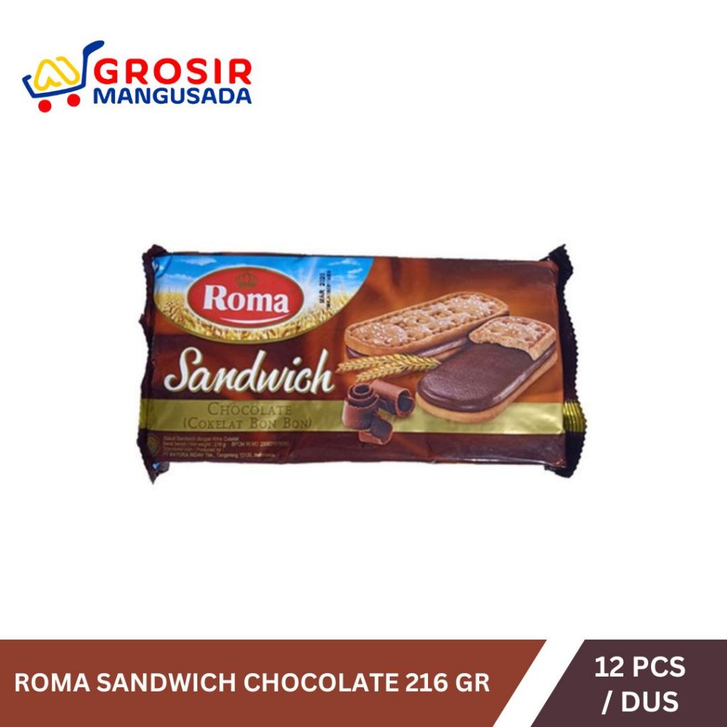 Jual Biskuit Roma Sandwich Chocolate 216 gram Harga Grosir - 1 dus isi ...