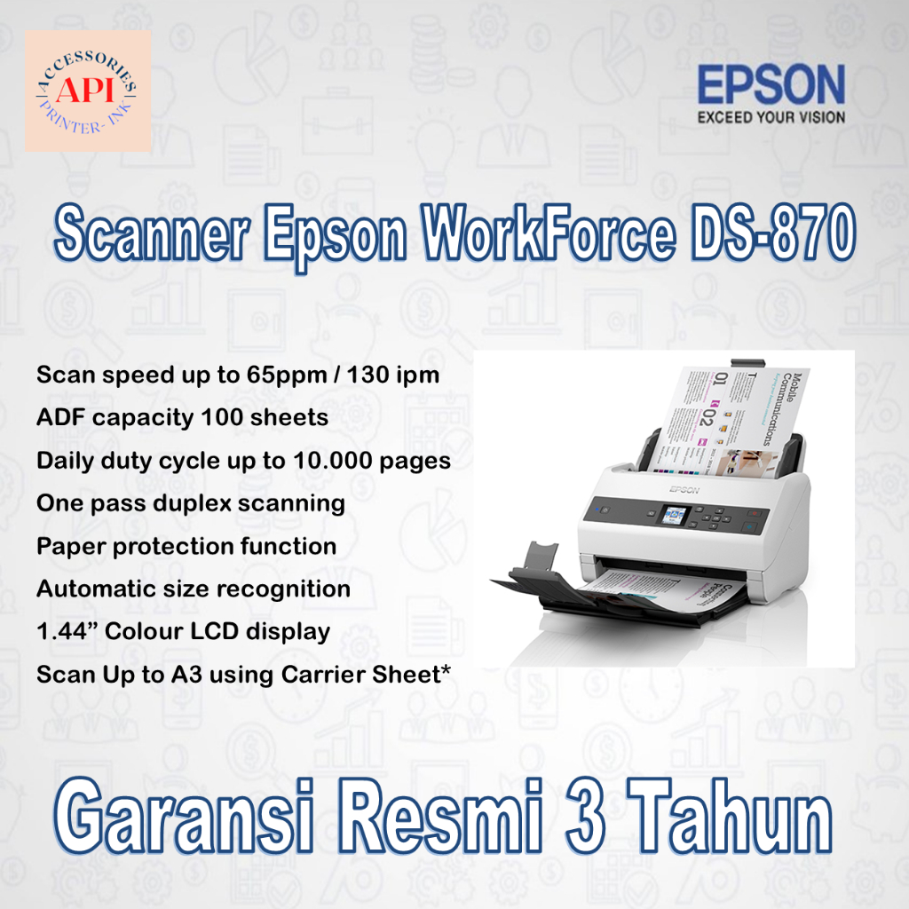 Jual Scanner Epson WorkForce DS870 DS-870 DS 870 A4 F4 Duplex Sheet-fed ...
