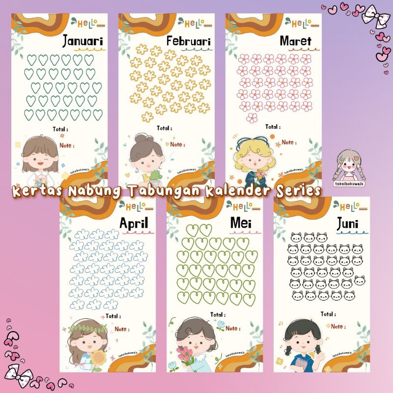 Jual ( 12 LEMBAR ) KERTAS NABUNG TABUNGAN KALENDER SERIES A6 6 LUBANG ...