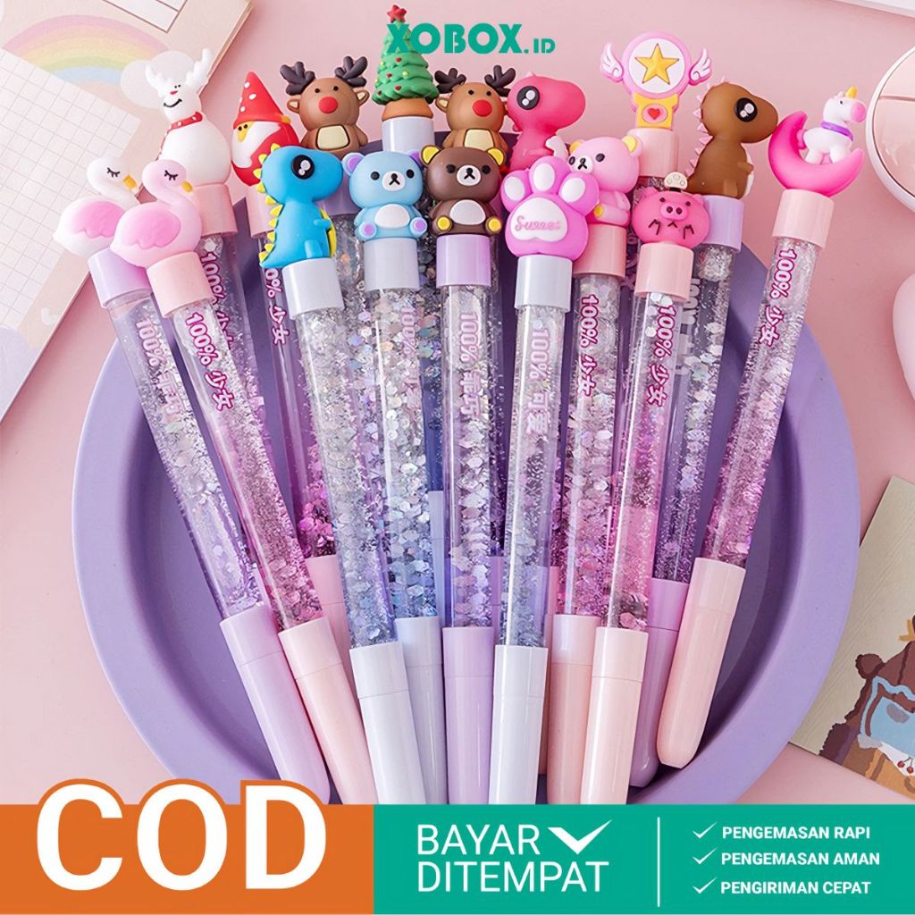 Jual Pulpen Tinta Gel 0.5mm Pena Glitter Air Cristal Motif Lucu 3D ...