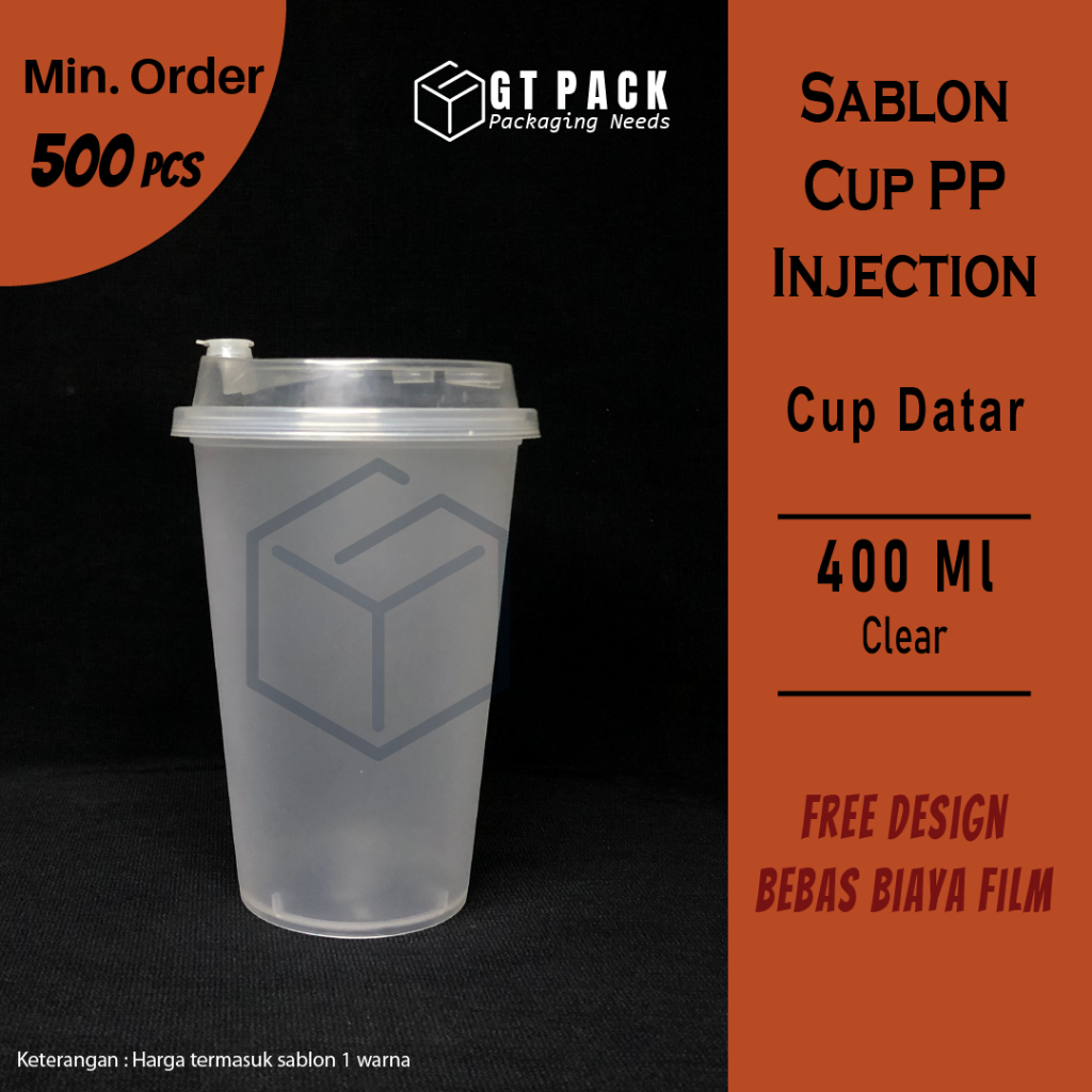Jual Sablon Cup Plastik PP Injection Datar 400 ML (Frost) + Tutup ...