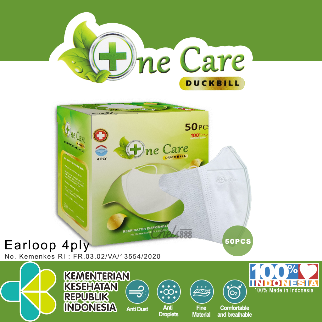 Jual Masker Duckbill Earloop One Care Masker Earloop 4 ply 50 pcs ...