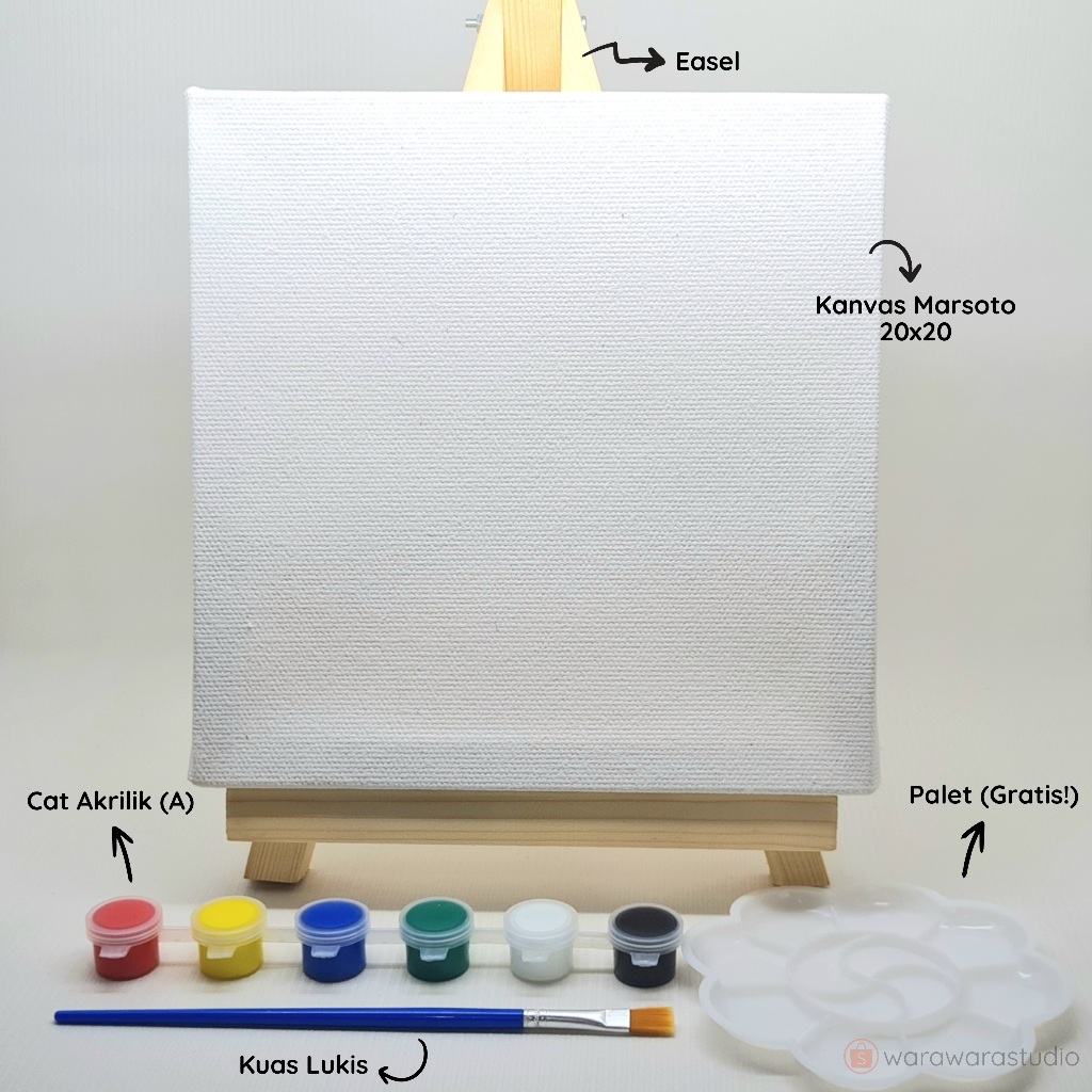 Jual Paket Melukis (Painting Kit) Lengkap Standar. Kanvas 20x20. Easel ...