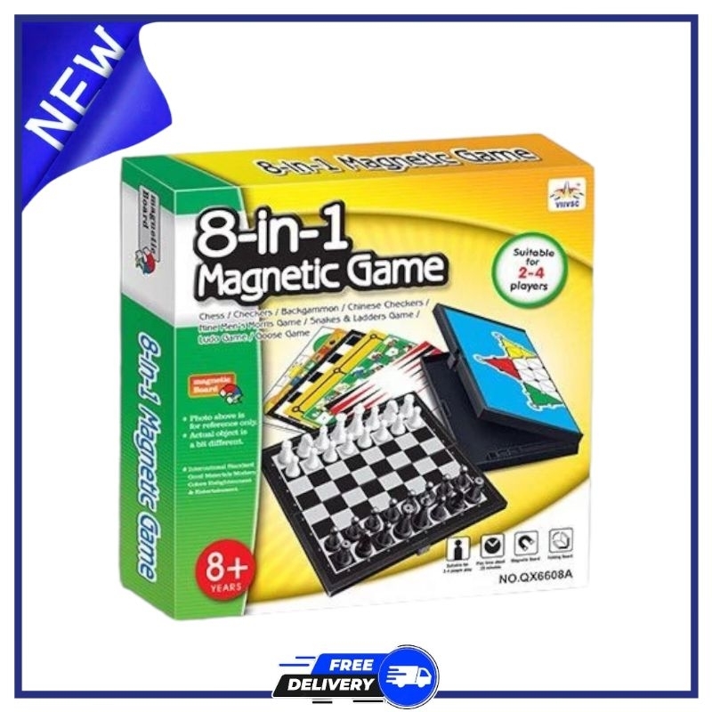 Jual Mainan Board Game Magnetik 8 in 1 Ular Tangga Ludo Halma Catur ...