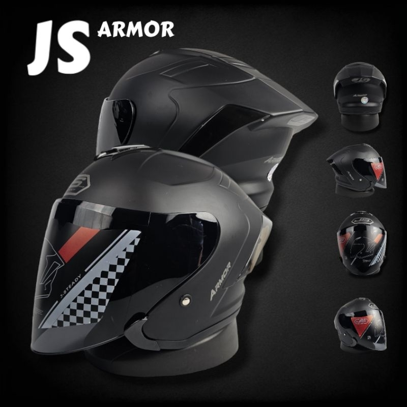 Jual Helm Js Armor Black Doff / Helm Half Face Single Visor | Shopee ...