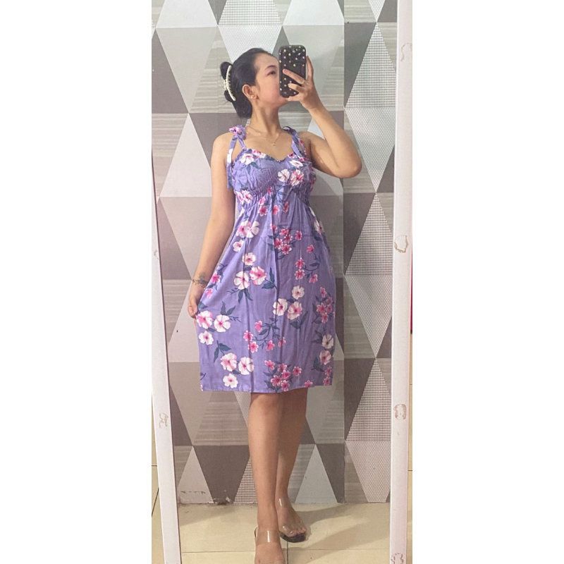 Jual daster/dress Jelita tali lepas daster midi kerut dada muat BB 55kg ...