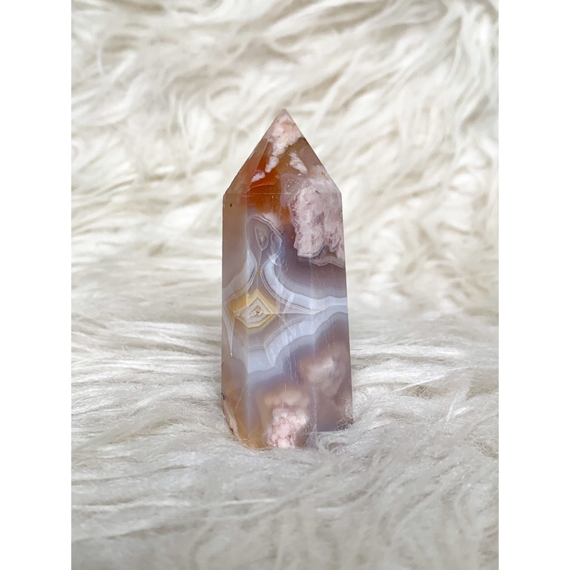 Jual RARE Blue Banded Flower Agate Tower Point with Red Crystal Kristal ...