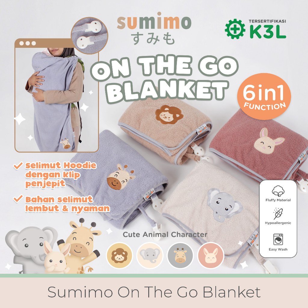 Jual Sumimo - 6 in 1 Selimut On the Go Blanket || Travel Baby Blanket / Minky Series / Selimut ...