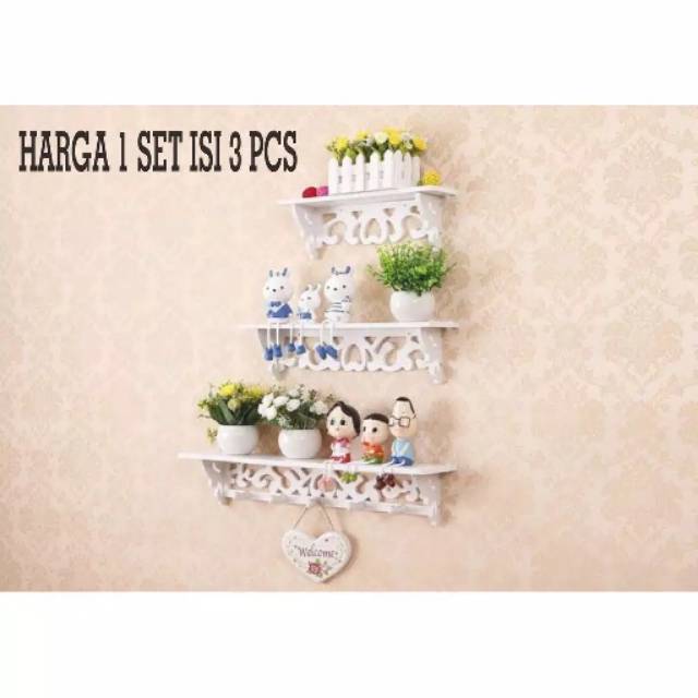 Jual Rak hias dinding minimalis Rak hias set 3 in 1 rak bunga gantung ...