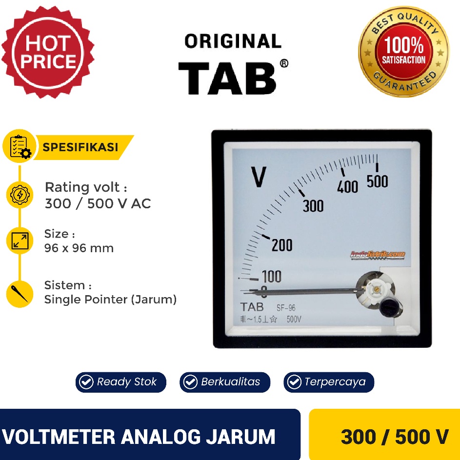 Jual WH Voltmeter AC 5V atau 3V ukuran 96x96 TAB Volt Meter Analog ...