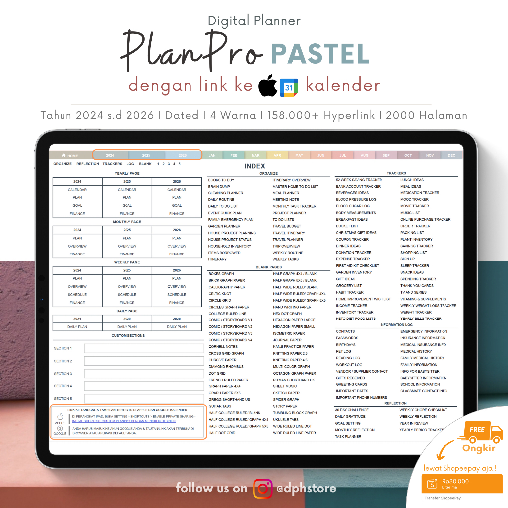 Jual PlanPro Digital Planner (Pastel) dengan link ke Google & Apple ...