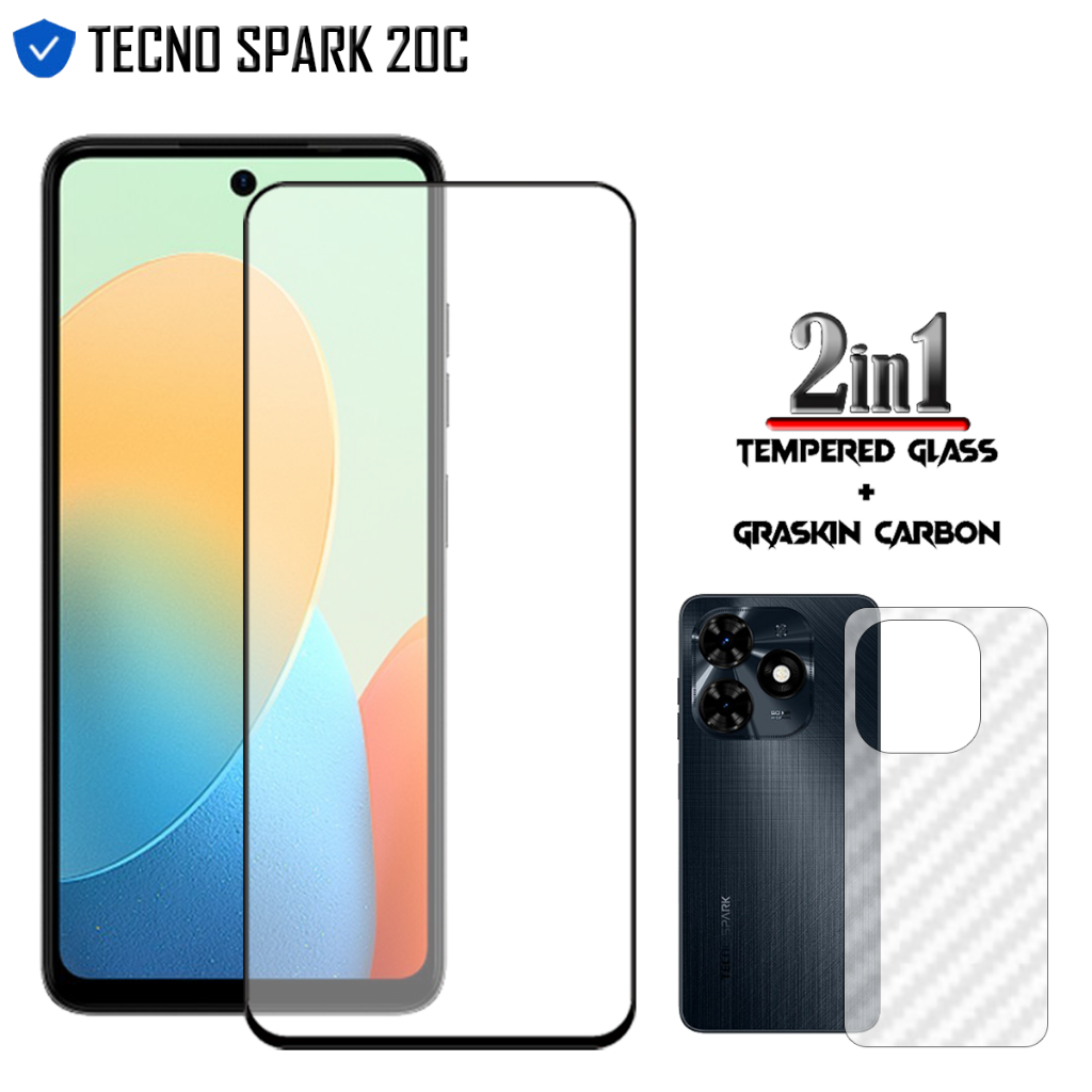 Jual Paket 2 in 1 Tecno Spark 20C Anti Gores Kaca + Garskin Carbon | Shopee Indonesia