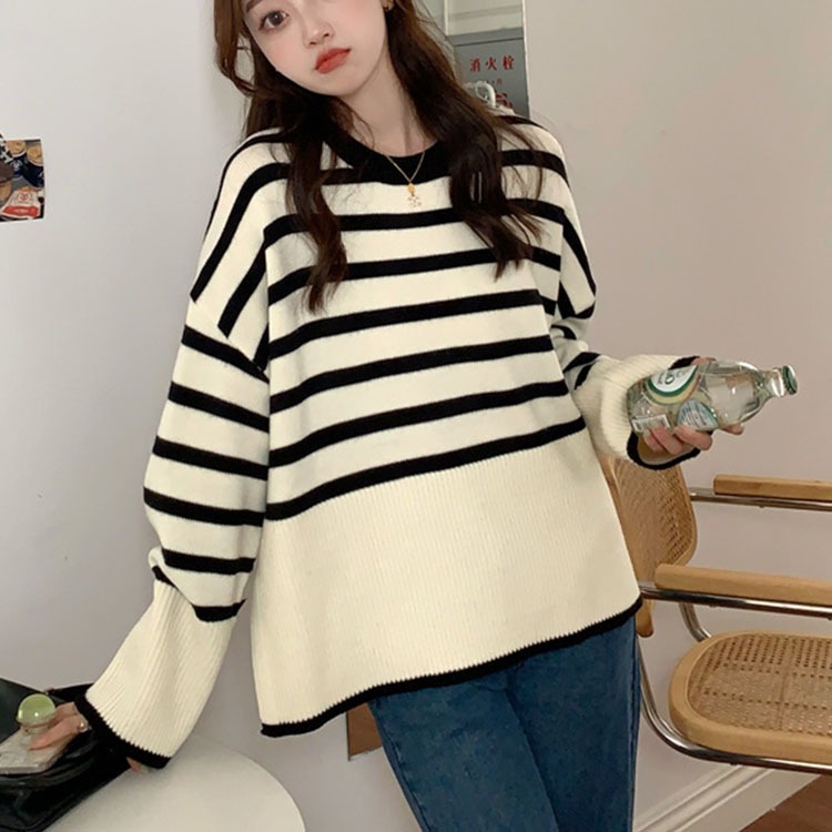 Jual Finola Sweater Stripe Knit Lengan Panjang- Atasan Rajut Wanita TM (CX1907) | Shopee Indonesia