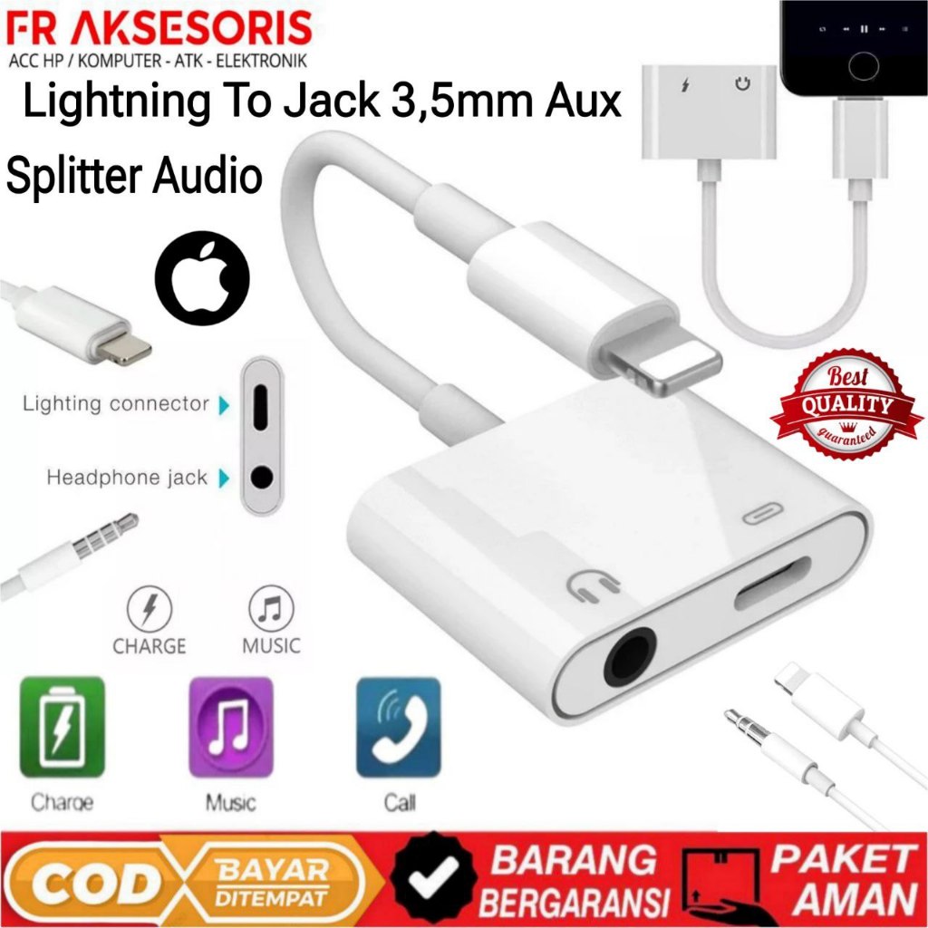 Jual Splitter Iphone Lightning TO Jack 3,5mm LIGHTNING TO AUX Plus ...