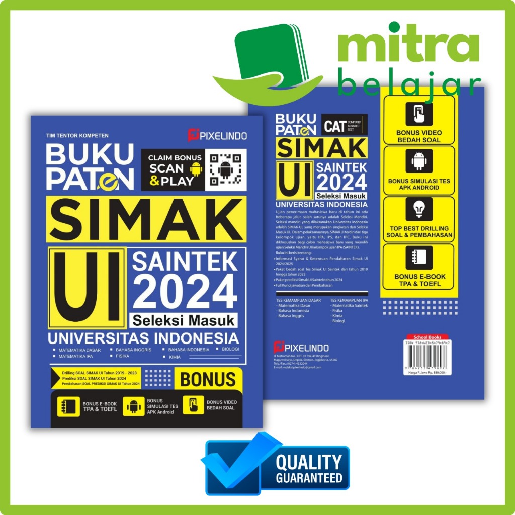 Jual Buku Paten SIMAK UI SAINTEK 2024 (Seleksi Masuk Univeversitas Indonesia) Terbaru Terupdate ...