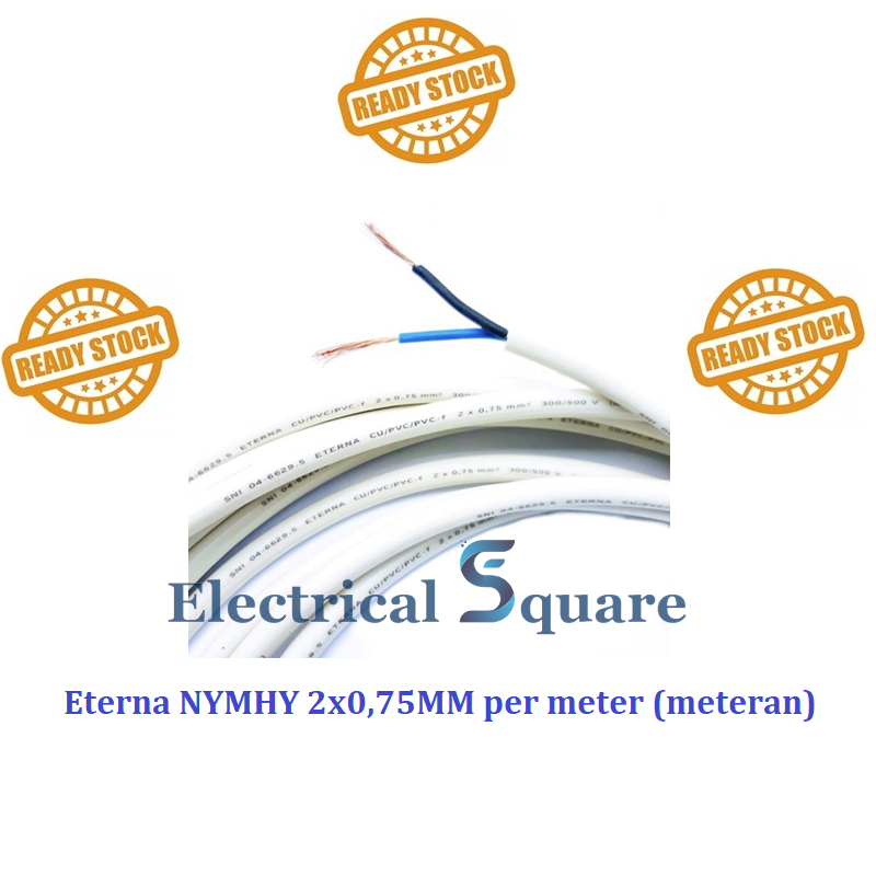 Jual Eterna Kabel Listrik NYMHY 2x0.75MM per 1 Meter (Meteran) Serabut Tembaga Original SNI LMK ...