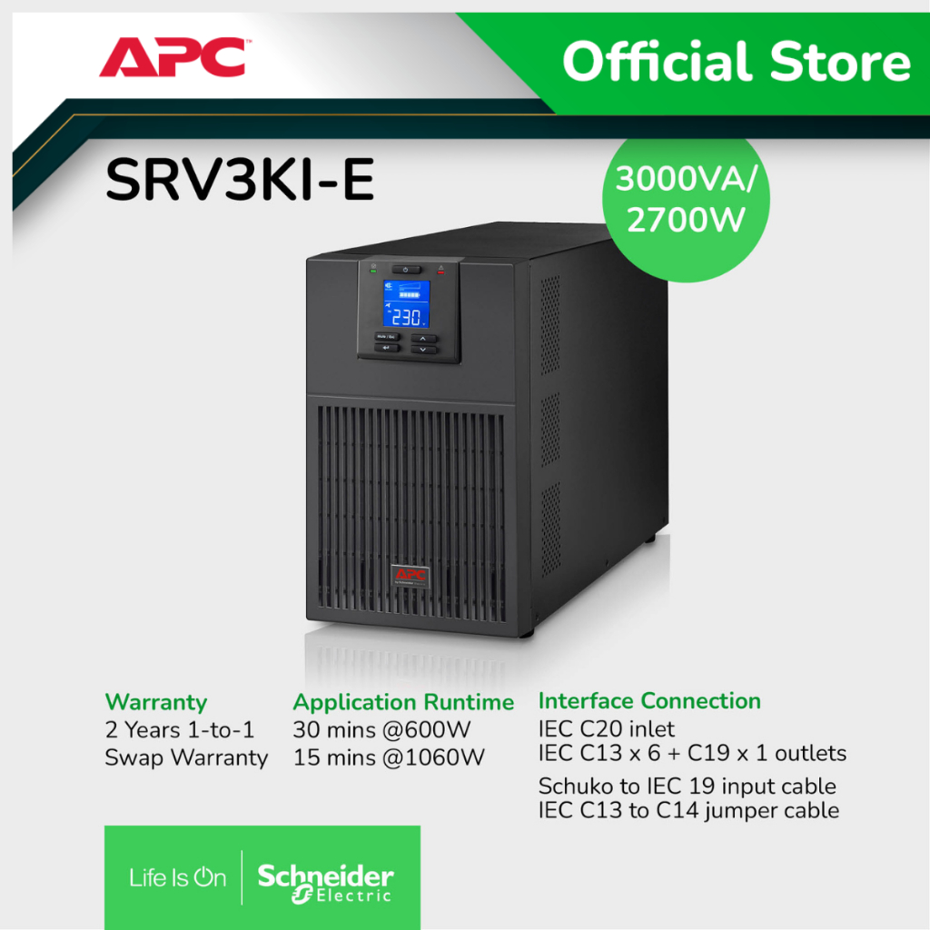 Jual UPS APC SRV3KI Easy UPS On-Line SRV 2.4kWatts 3000VA 230V | Shopee ...