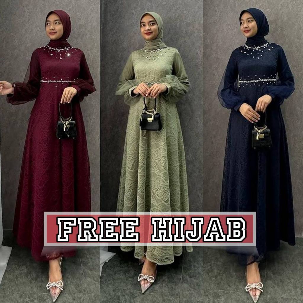 Jual ( FRE HIJAB ) Gamis Nadine Dress Exclusive Modern Gamis Lebaran ...