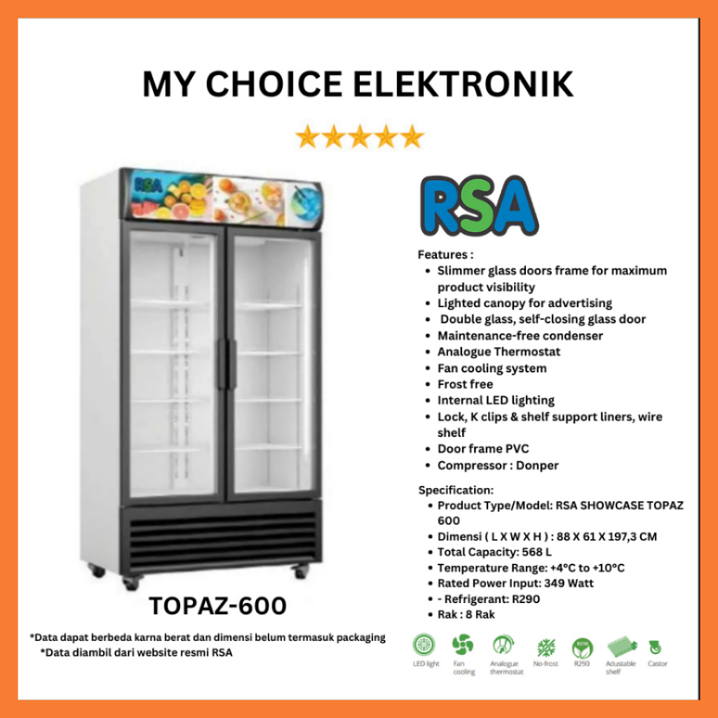 Jual RSA TOPAZ-600 Showcase | Display Cooler TOPAZ 600 | Shopee Indonesia