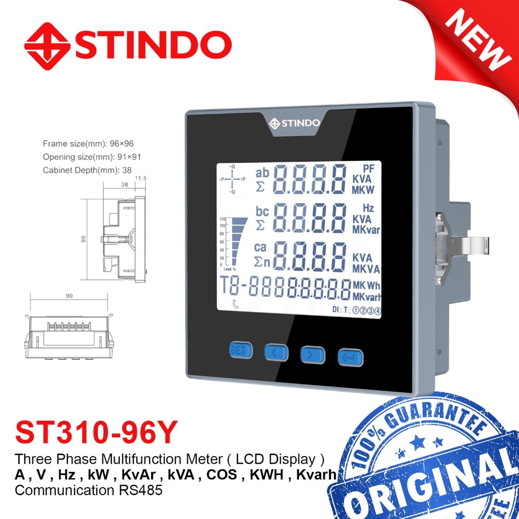 Jual ST INDO ST310-96Y Three Phase Multifunction Meter, Digital Multi Meter 96x96 (LCD Display ...