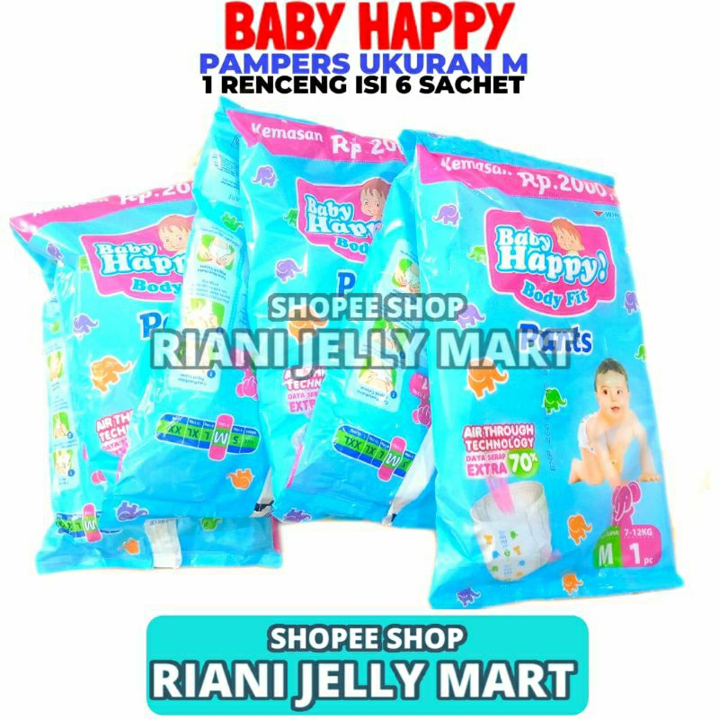 Jual Pampers Baby Happy Ukuran M 1 Renceng Isi 6 Sachet | Shopee Indonesia