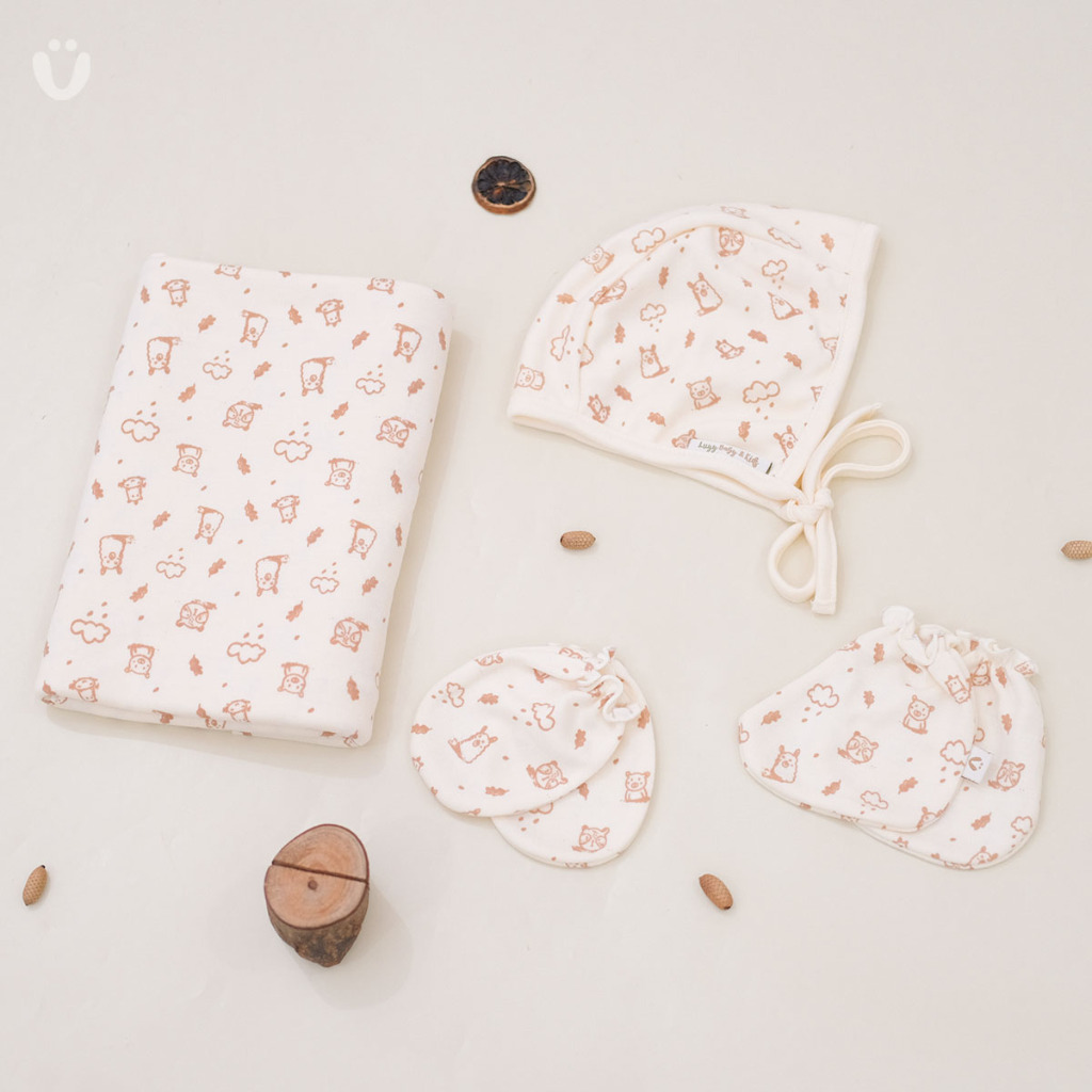 Jual PAKET BEDONG BAYI DENGAN BONNET OFF WHITE RAIN ANIMAL LUYY ...