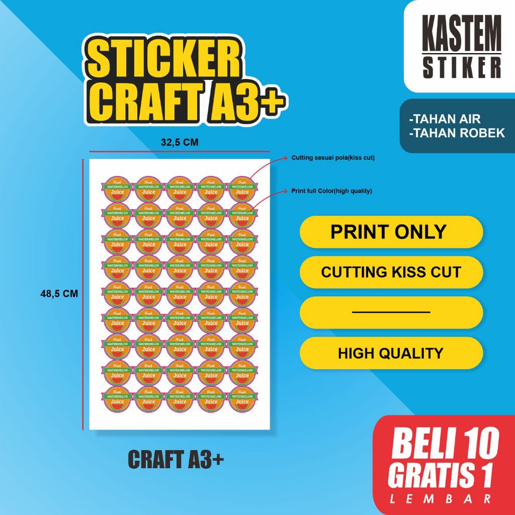 Jual Cetak Stiker CRAFT KRAFT A3+ Cutting sudah lminasi dan cutting ...