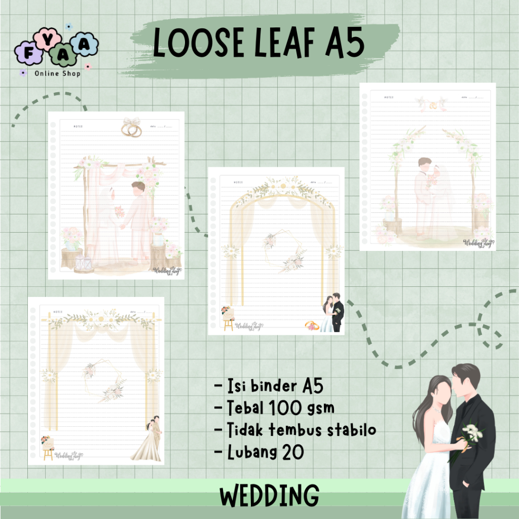 Jual KERTAS LOOSE LEAF ISI BINDER REFILL NOTEBOOK A5 KARAKTER WEDDING ...