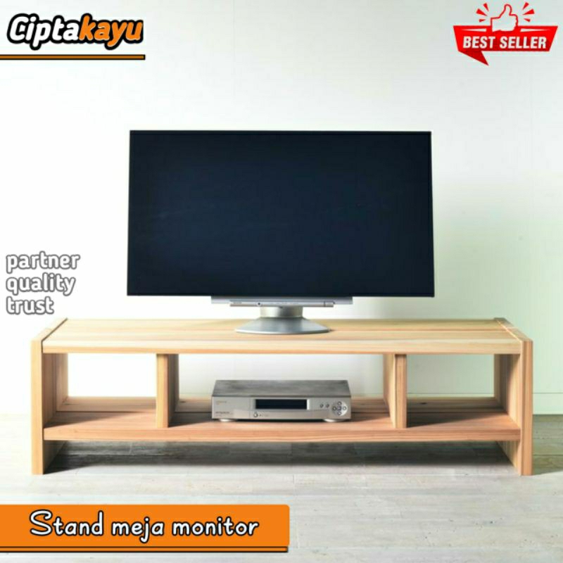 Jual Wooden table monitor | meja monitor tv minimalis stand kayu D ...