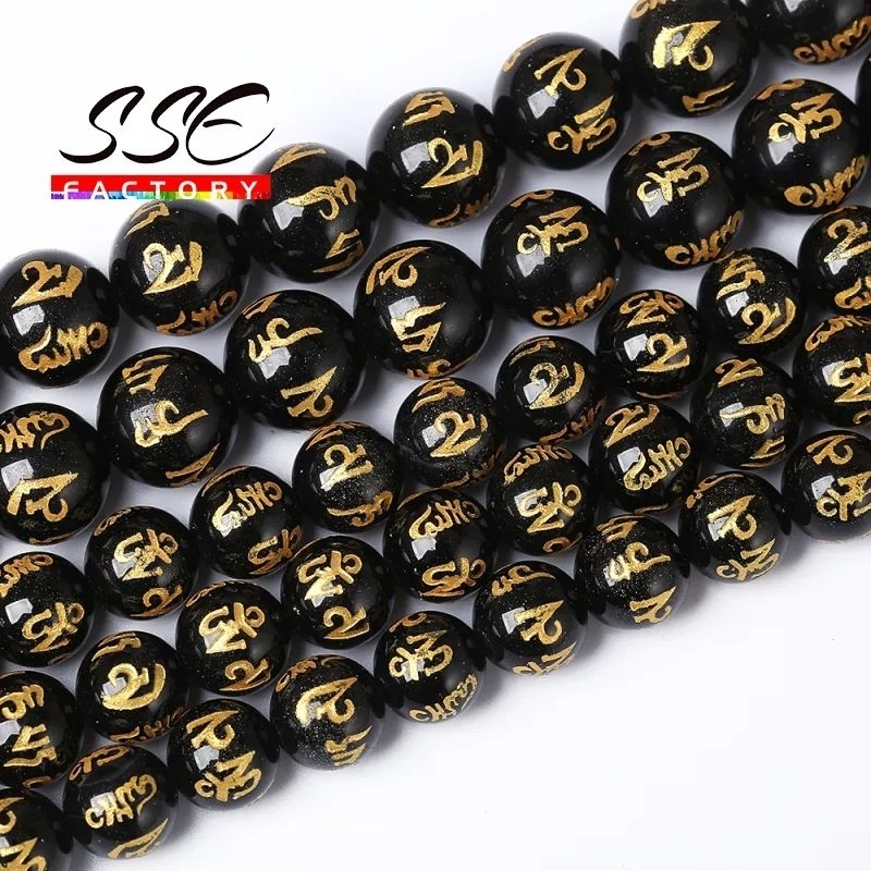 Jual Manik Batu mantra Hitam Mane padme hum bahan gelang emas | Shopee ...