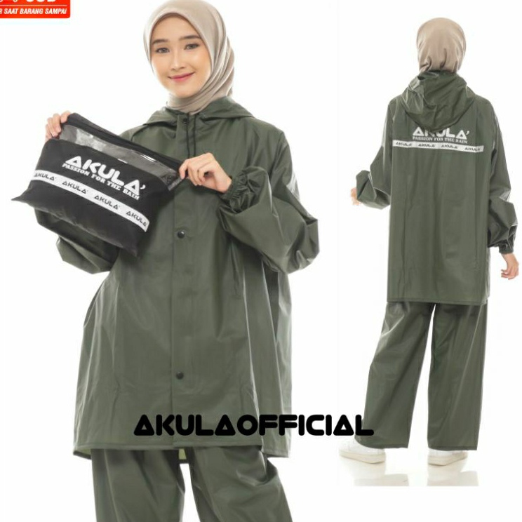 Jual KcG JAS HUJAN RAINCOAT Pria Wanita Terbaik By AKULA Anti Rembes HIJAU ARMY o Murah | Shopee ...