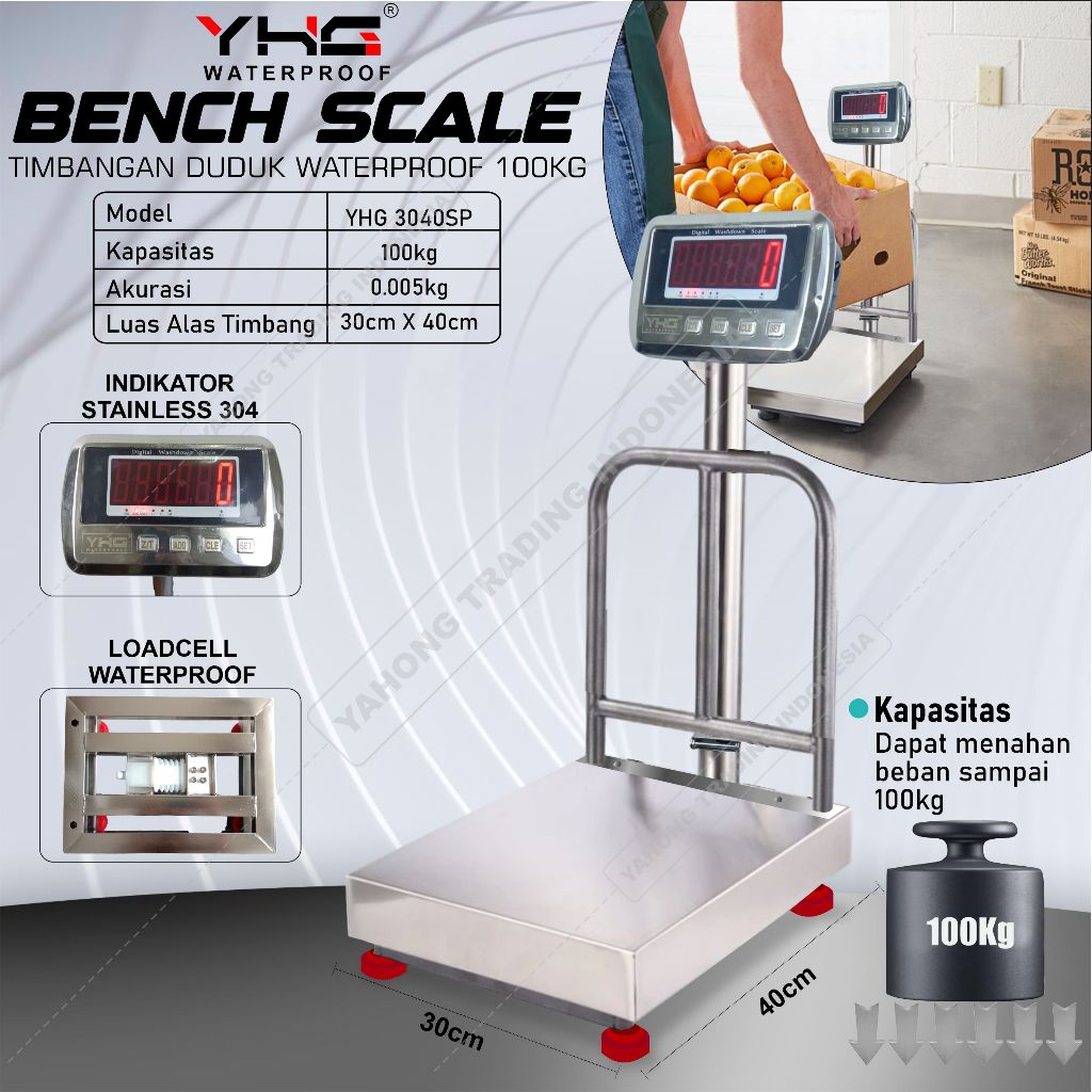 Jual Timbangan Digital 100kg 0.005kg Timbangan Duduk Bench Scale YHG Waterproof Anti Air ...