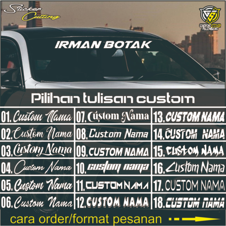 Jual Sticker Cutting Custom Nama Kaca Depan Mobil, Stiker CUSTOM NAMA ...