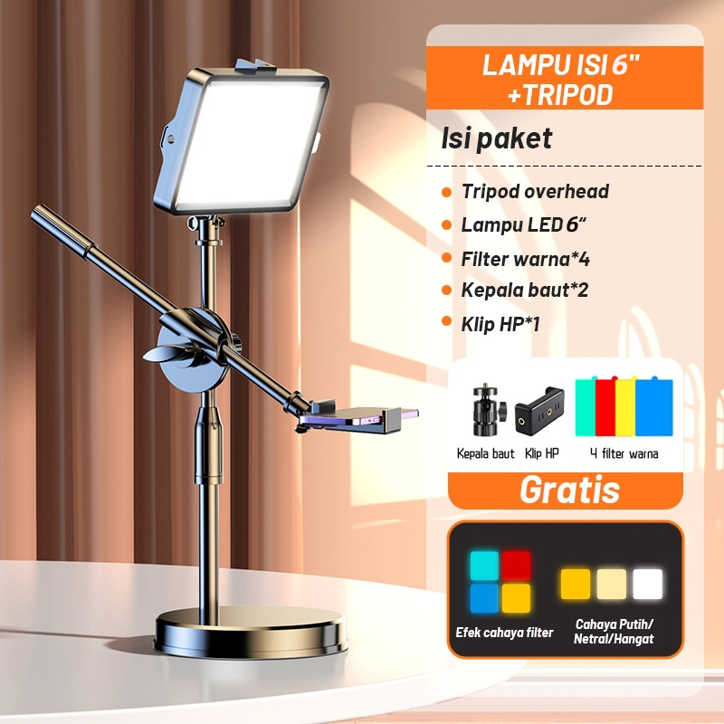 Jual Overhead Phone Stand Tripod + Led Lampu Stand Holder Phone Holder ...