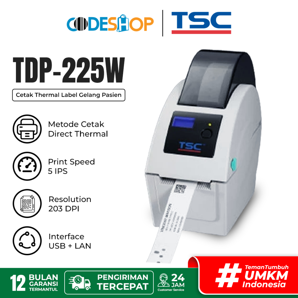 Jual Printer Barcode TSC TDP225W |TDP 225W Cetak Gelang Pasien | Shopee ...