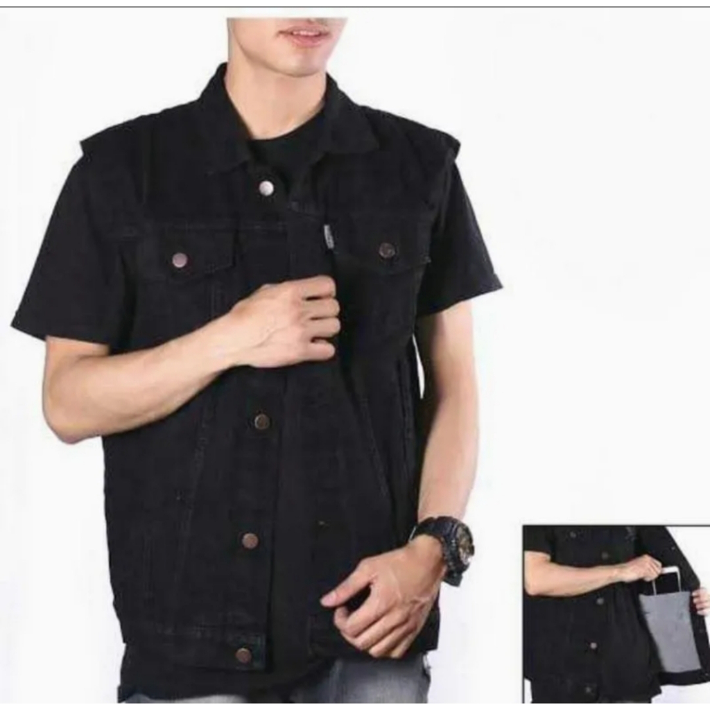 Jual TH Jaket Rompi Jeans Pria Jaket Vest Motor Santai Kekinian Cloting ...