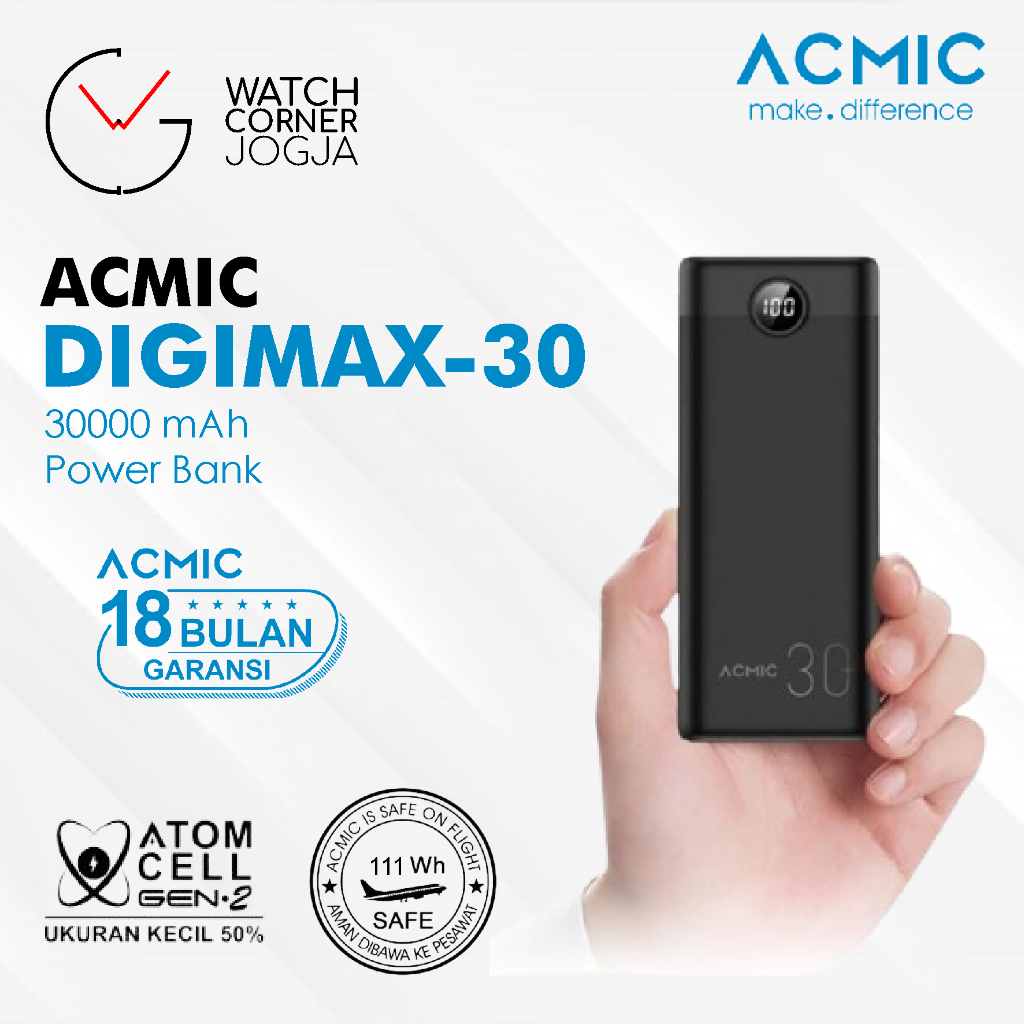 Jual ACMIC DIGIMAX 30000mAh Digital AiCharge Power Bank (QC4 + PD ...