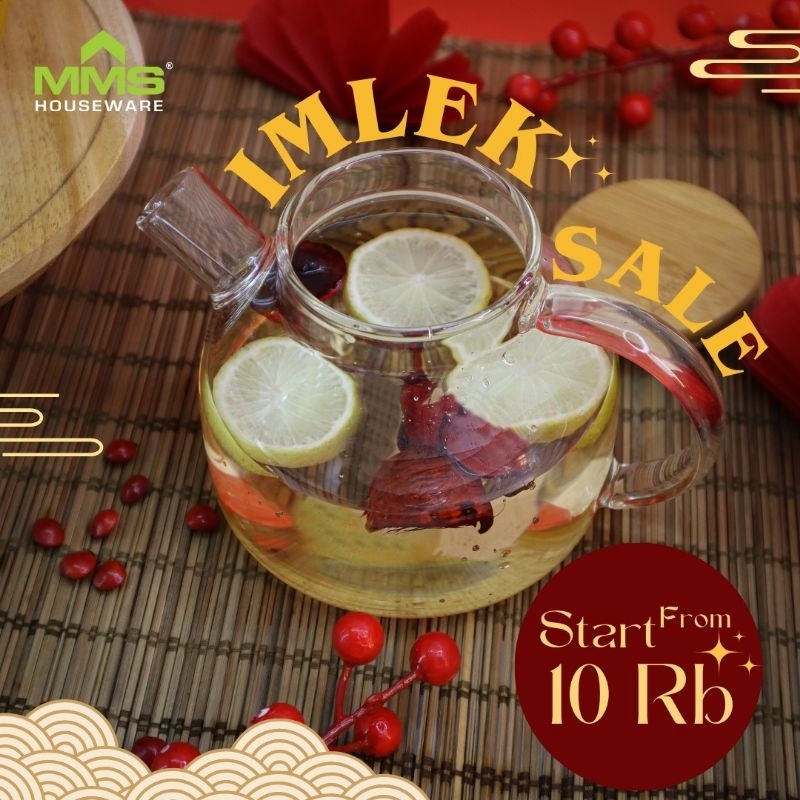 Jual Tea pot Teko Pitcher Kaca Borosilicate Tutup Kaca Bambu 400 ML 500 ...