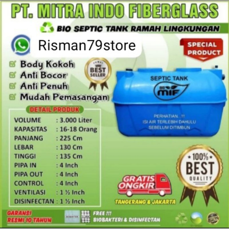 Jual Septic Tank 3000 liter / septic tang fiberglass / penampung tanam ...