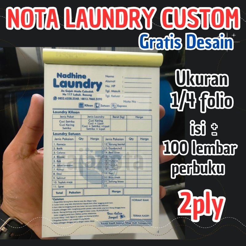 Jual 1/4 F - 2 Ply NOTA LAUNDRY NOTA OLSHOP CUSTOM 2 PLY / NOTA CUSTOM ...