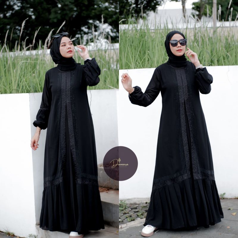 Jual Gamis hitam ABAYA ZASKIYA full bordir hitam tangan balon | Shopee ...