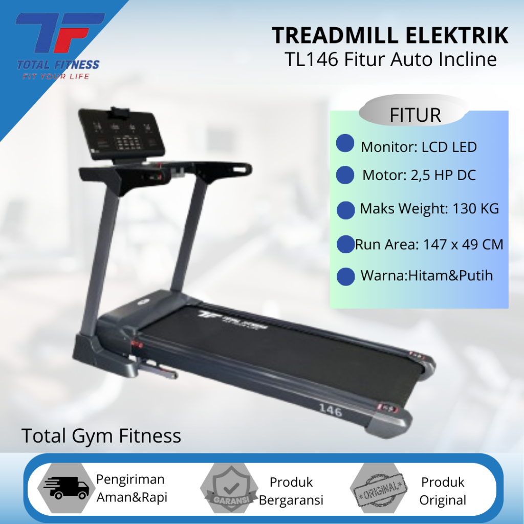 Jual Alat fitness Treadmill elektrik TL146 Fitur auto incline | Shopee ...