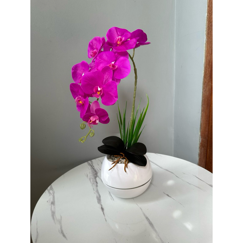 Jual BUNGA ARTIFICIAL ANGGREK PREMIUM CABANG 1 DENGAN VAS BOLA | Shopee ...