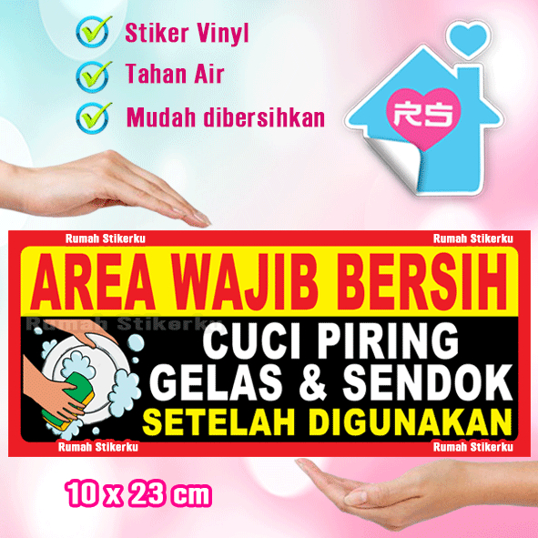 Jual Stiker Area wajib bersih cuci piring gekas sendok setelah ...