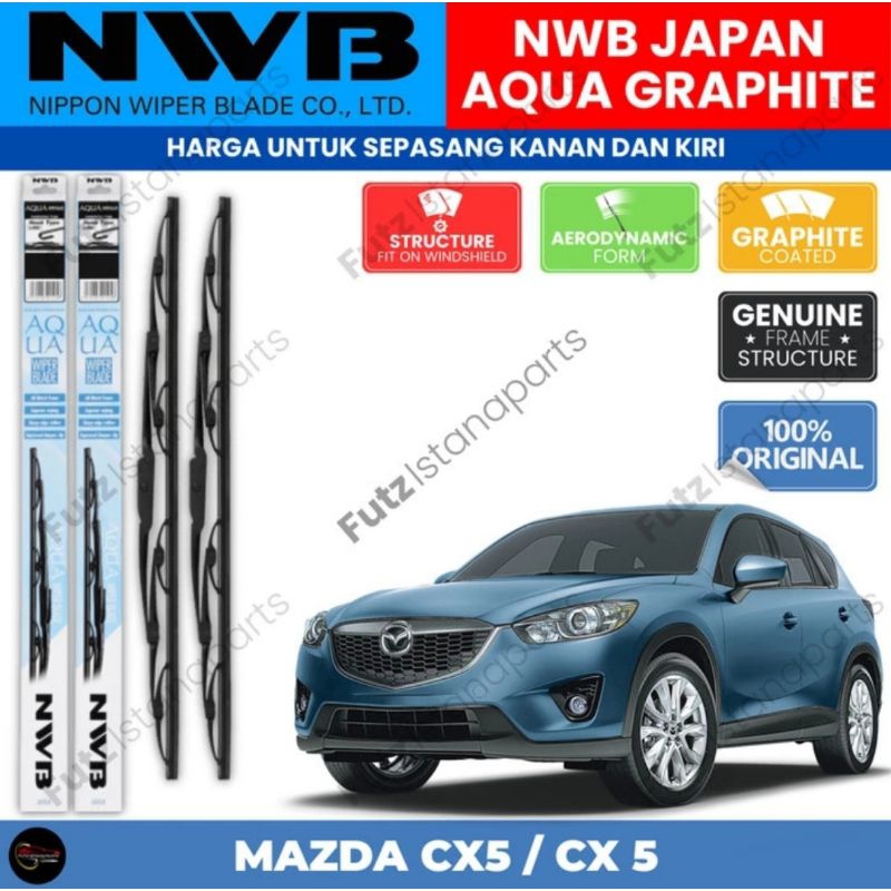 Jual Wiper Depan Mazda CX5/CX-5 Ukuran 24” & 18” NWB Aqua Graphite Original | Shopee Indonesia