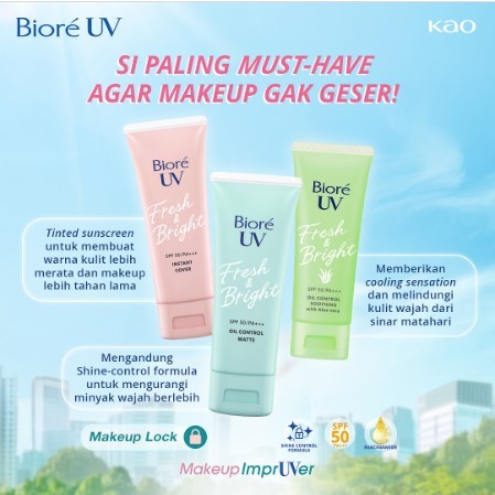 Jual Ori - BPOM Biore UV Fresh & Bright Sunscreen SPF 50+ Instant Cover | Oil Control Matte ...