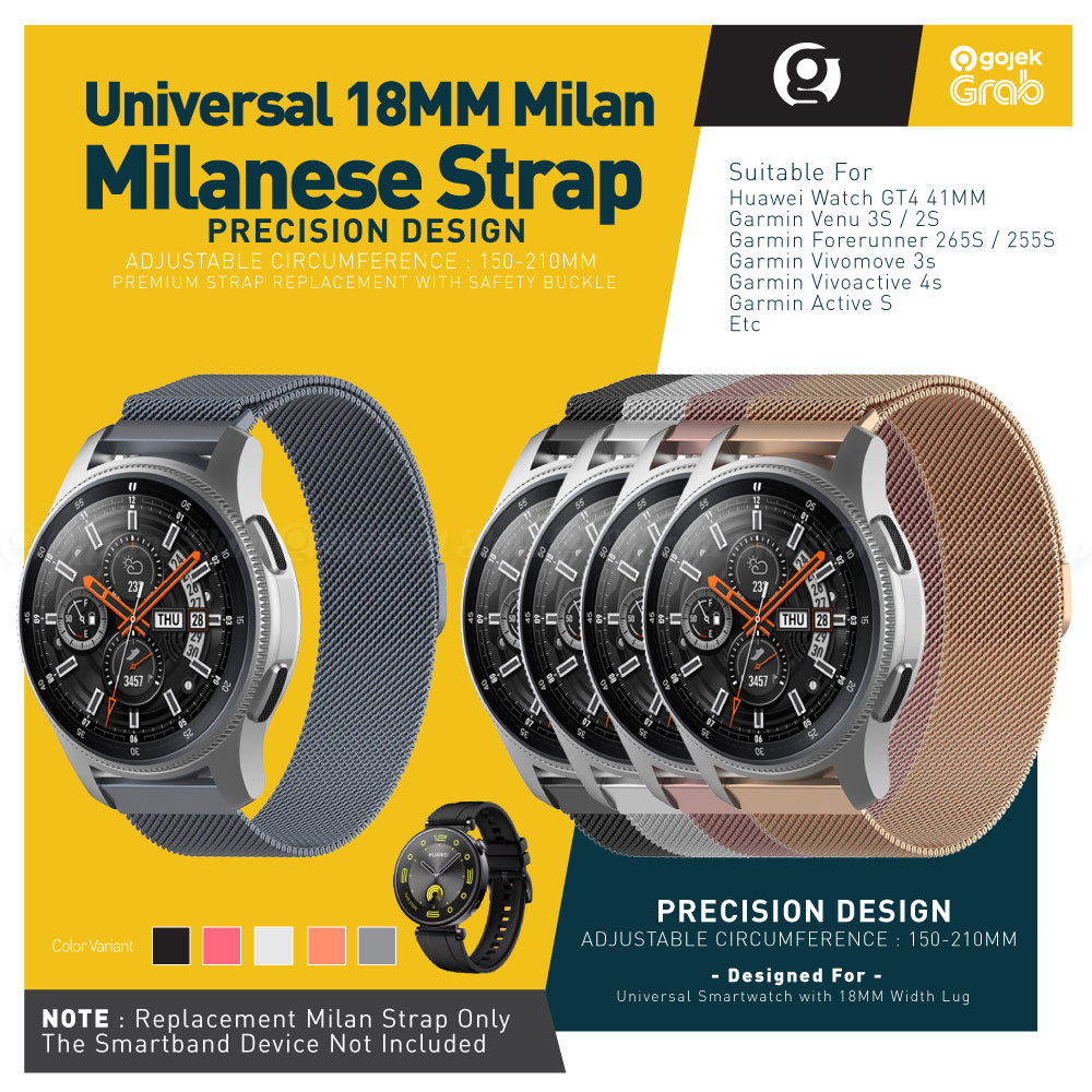 Jual Stainless Milan Strap 18mm for Huawei Watch GT5 GT4 41mm / Garmin ...