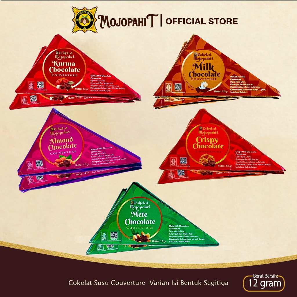 Jual Cokelat Mojopahit | Cokelat Susu Couverture 12 gr Segitiga | 100% ...