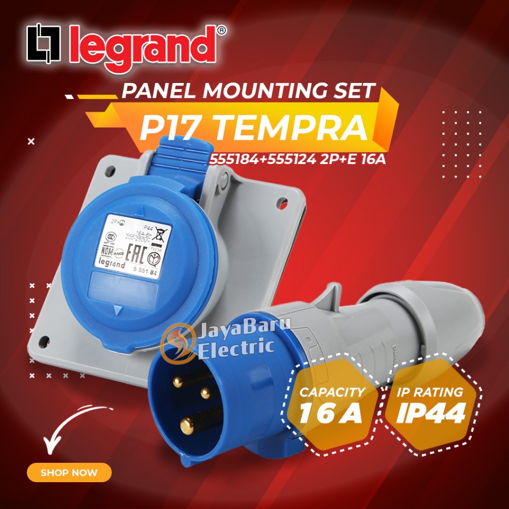 Jual Legrand Paket 1 Set Plug Panel Mounting Socket 2P+E / 3 Pin 3Pin 16A IP44 555184+555124 ...