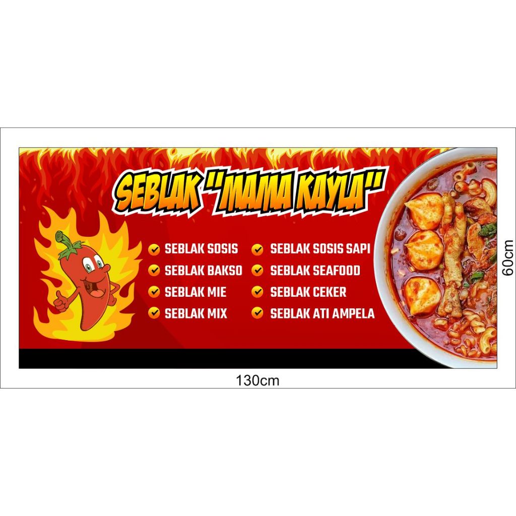 Jual jual banner seblak ukuran 130x60 bisa ganti tulisan dan gambar ...